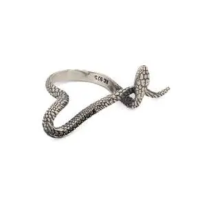 EBRU JEWELRY Black / Silver Mythology Snake Sterling Silver & Black Diamond Design Ring Silver - Black/silver