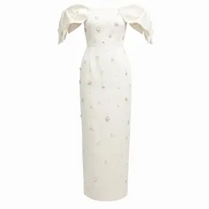 GUSHKA Ivory Crystal And Pearl Embellished Gown - White