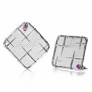 GERMAN KABIRSKI Pink / Silver Takhi Lightweight Silver & Titanium Mesh Earrings With Natural Ruby - Pink/silver