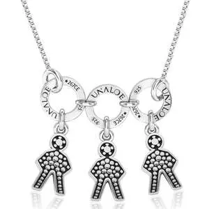 UNALOE Sterling Necklace With Three Baby Star Charms – Pavé Child Silhouette Pendants, Jewellery - Silver