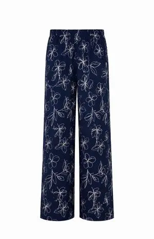 GUNDA HAFNER LTD Navy Embroidered Cotton Viscose Blend Trousers - Blue