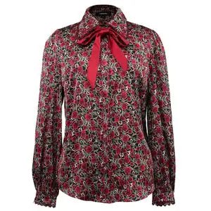 SMART AND JOY Floral Print Blouse With Lavaliere Knot And Lace Trim - Red