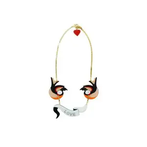 GISSA BICALHO Handmade Acrylic Necklacce Swallows And Ribbon Yellow - Orange