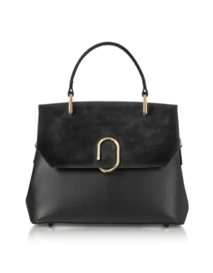 LE PARMENTIER Thais Suede & Leather Satchel Bag - Black