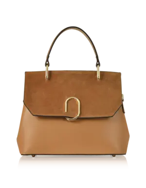 LE PARMENTIER Thais Suede & Leather Satchel Bag - Brown