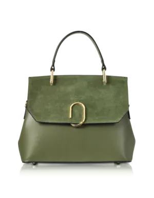LE PARMENTIER Thais Suede & Leather Satchel Bag - Green