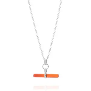 NELLOU JEWELLERY Orange / Silver Carnelian T Bar Necklace Sterling Silver - Orange/silver