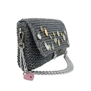 HILO DE MAR Agarimo Hand Knitted Recycled Cotton Bag With Medals - Silver