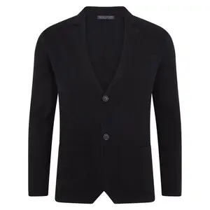 PAUL JAMES KNITWEAR Lightweight Organic Cotton Luca Linen Knitted Blazer - Black