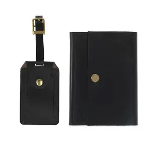 VIDA VIDA Luxe Leather Luggage Tag & Passport Holder Set - Black