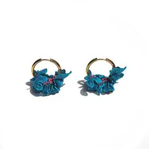 NANA WATANABE Swell Wave-inspired Embroidered Earrings - Blue