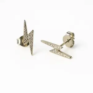 KAIZARIN Lightning Bolt Sterling Earrings Zerconia Studded - Silver