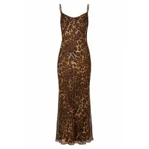 AMAANALUX Brown / Black Strappy Sheer Leopard Print Maxi Beach Summer Dress - Brown/black