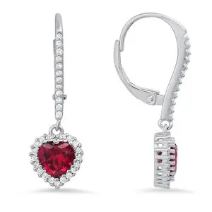 KYLIE HARPER Red / Silver July Ruby Birthstone Heart-cut Halo Leverback Earrings In Sterling Silver - Red/silver