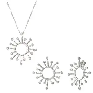 SPERO LONDON Sterling Sunburst Earring And Necklace Set With Zirconia - Silver