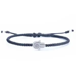 HARBOUR UK Hamsa Silver Rope Bracelet - Black