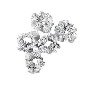 SOFT STROKES SILK Pure Mulberry Silk French Scrunchie Set Of Five In Grey - Silver