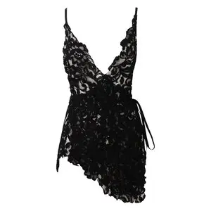 BELLE ET BON BON Festival Party Dress Valentina Noir Lace Wrap Slip Dress With Chiffon Underslip - Black