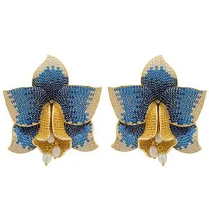 LATELITA Daffodil With Pearls Earrings Gold Sapphire Cz - Blue