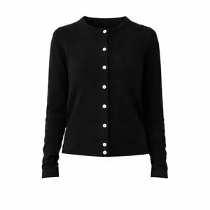 NUVV COLLECTION Fine Knit Buttoned Cardigan In Wool And Cashmere Blend - Black