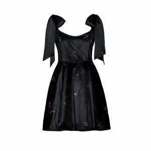 RAINSISTERS Velvet Dress With Tie Straps: Berry Swing - Black