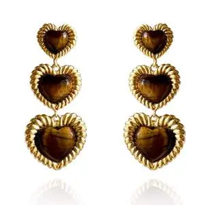 LAURA GRAY Sloan Triple Heart Earrings - Brown