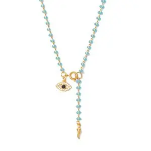 ALEXIE OF ATHENS Alexie Of Athens Beaded Lariat Necklace With Evil Eye And Italian Horn Charms Blue