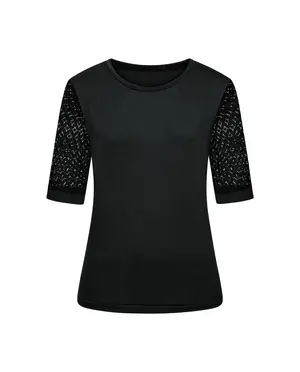 SOPHIE CAMERON DAVIES Lace Sleeve Cotton T-shirt - Black