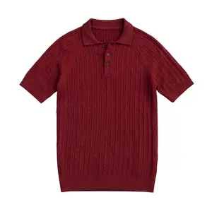 HARMAIN LEATHERS LTD The Heritage Cable-knit Polo Shirt In Crimson - Red