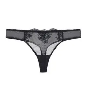 AMOUR D'AGNETTE Kim Stretch Lace & Mesh Thong- Opal - Black