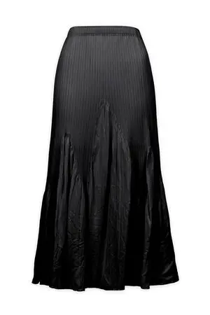 WILD COSMOS Miuna Wave Plissé Maxi Skirt - Black