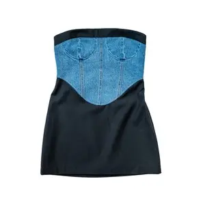 CIRCULAR PATH Donna Strapless Dress - Sky Blue-black