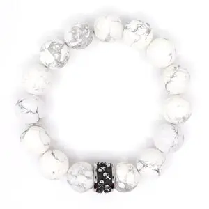Shar Oke White / Black / Silver White Howlite & Skulls Beaded Bracelet - White/black/silver