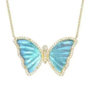 KAMARIA Mermaid Tail Butterfly Necklace With Diamonds Swiss Topaz - Blue