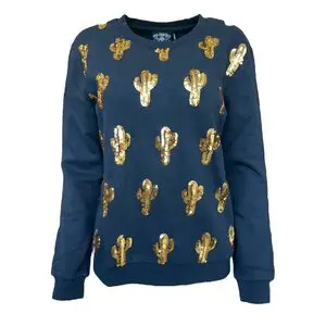 ANY OLD IRON Small Gold Sequin Cactus Sweatshirt