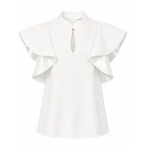 JULIA ALLERT Neutrals Stand Collar Ruffle Sleeve Blouse – Ivory - White