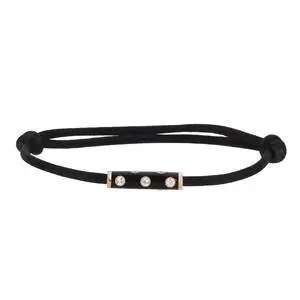 ECCE ARTISAN DIAMONDS Solid 14ct Gold Enameled Diamond Cylinder Cord Bracelet - Black