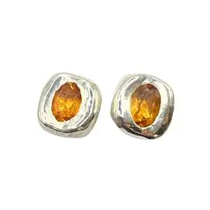AMY DELSON JEWELRY Silver / Orange Stella Orange Citrine Sterling Silver Stud Earrings - Silver/orange