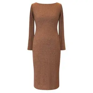 ALIE STREET LONDON Noelle Rib Knit Jumper Dress - Brown