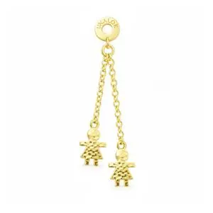 UNALOE Plated Hammered Double Chain Drop Earrings With Family Charms Jewelry - Gold