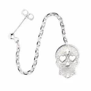 CARTERGORE Sugar Skull With Heart Eyes Single Long Drop Earring - Silver