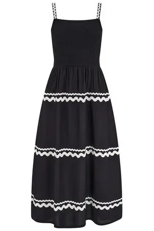 SUGARHILL BRIGHTON Penrose Shirred Sundress Monochrome Ric Rac - Black