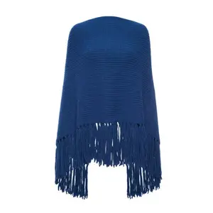 KATRO Fringe Poncho Navy