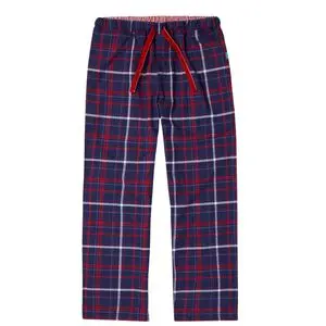 LOUNGERS Blue / Red Soft, Breathable Organic Brushed Cotton Loungewear Trousers In Navy, Red, And White Long Length - Blue/red