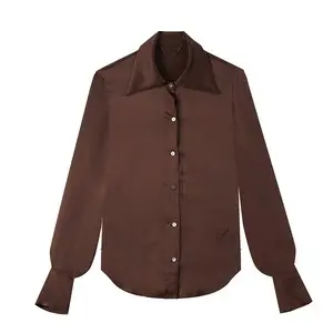 SILKINC Wide Collar Silk Shirt - Brown