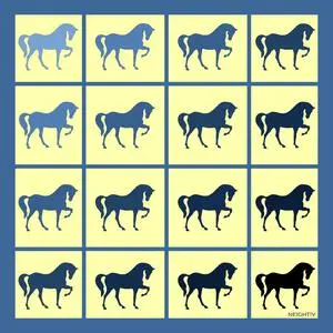 NEIGHTIV Yellow And Checkered Horse Silk Scarf- Dressage Rhythm Small - Blue