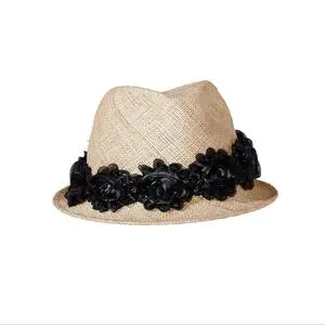 MISA HARADA MILLINERY Neutrals Patti Straw Hat With Embroidery Flowers - Black