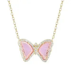 KAMARIA Mini Butterfly Necklace In Light Pink - Gold