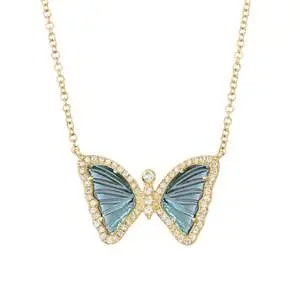 KAMARIA Mini London Topaz Butterfly Necklace With Diamonds - Blue