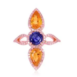 ARTISAN Multicolor Sapphire Floral Ring In 18k Rose Gold With Diamond - Pink